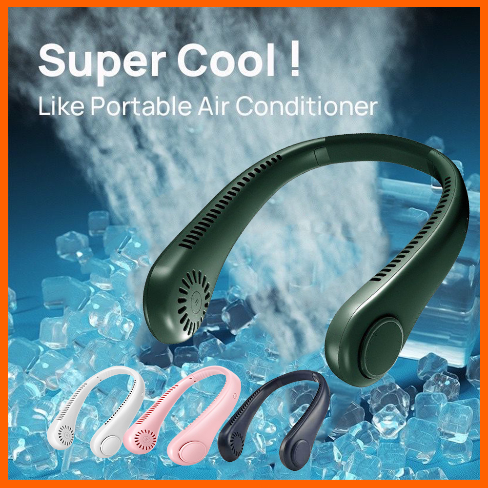 Mini Neck Fan Bladeless Cooling USB Rechargeable 3 Wind Speed Select ...