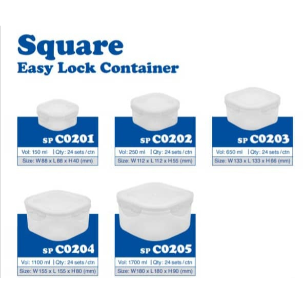 Ready Stock Square Easy Lock Container SP C0201 02 03 04 05 现货四方形空盒 ...