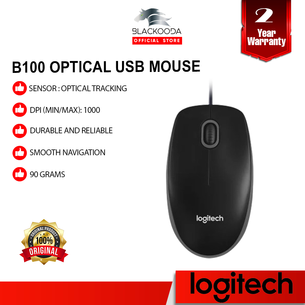 Logitech Optical USB Wired Mouse B100 with 800 DPI resolution ...