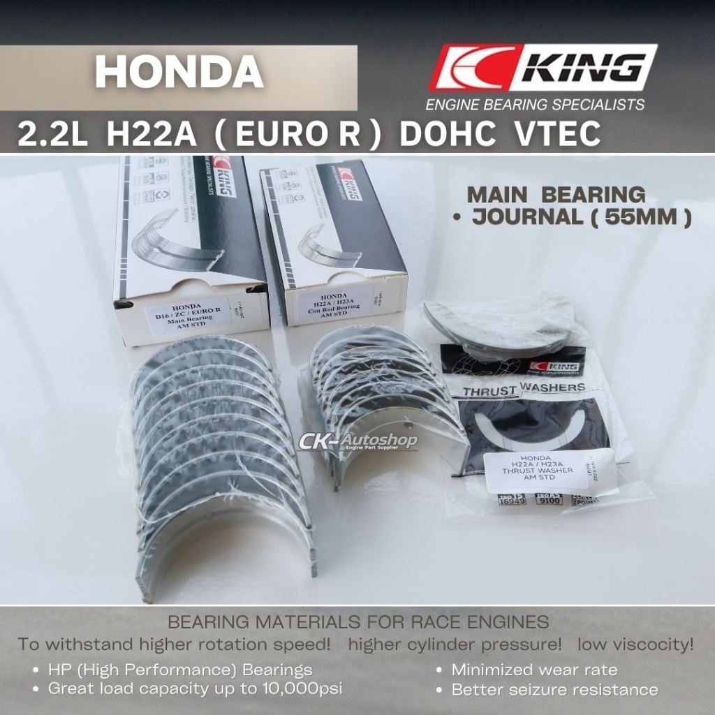 KING Bearing HONDA 2.2L H22A EURO R ( 55mm Crank Journal ) DOHC VTEC ...