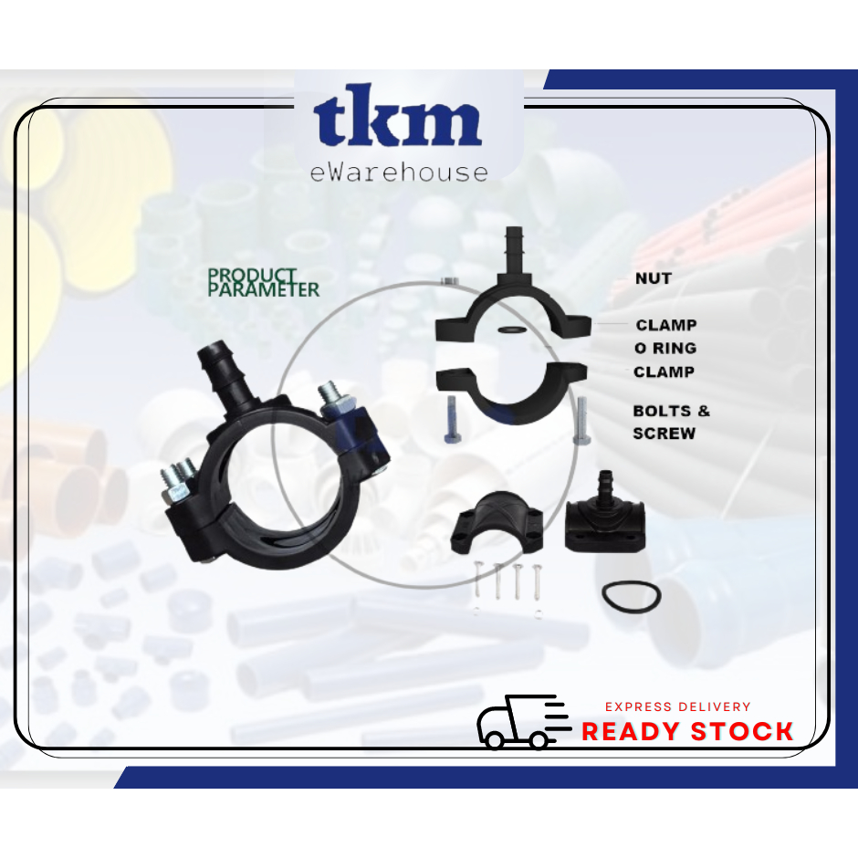 [TKM] COMPRESSION HDPE / POLY / PP FITTINGS PIPE CLAMP SADDLE C/W HOSE ...