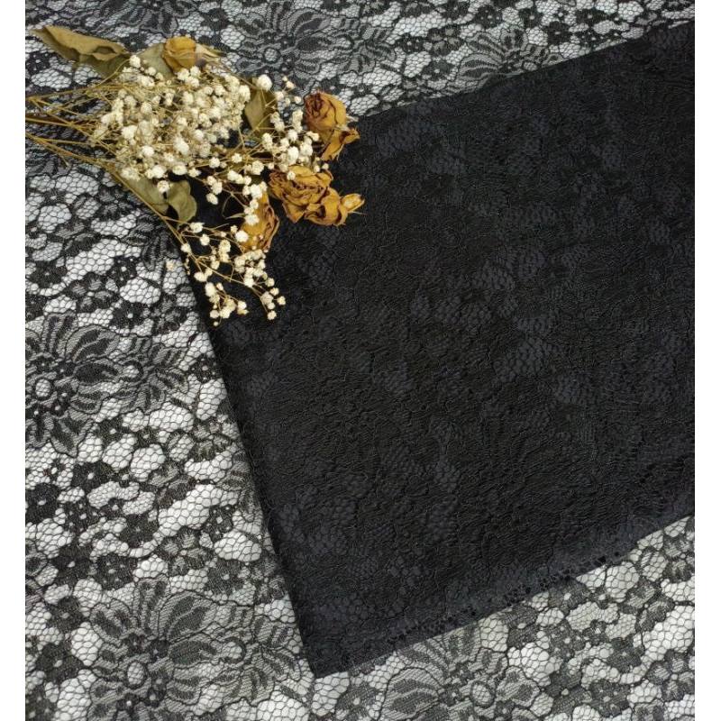 Kain Lace hitam black premium sesuai kebaya kurung moden songket ...