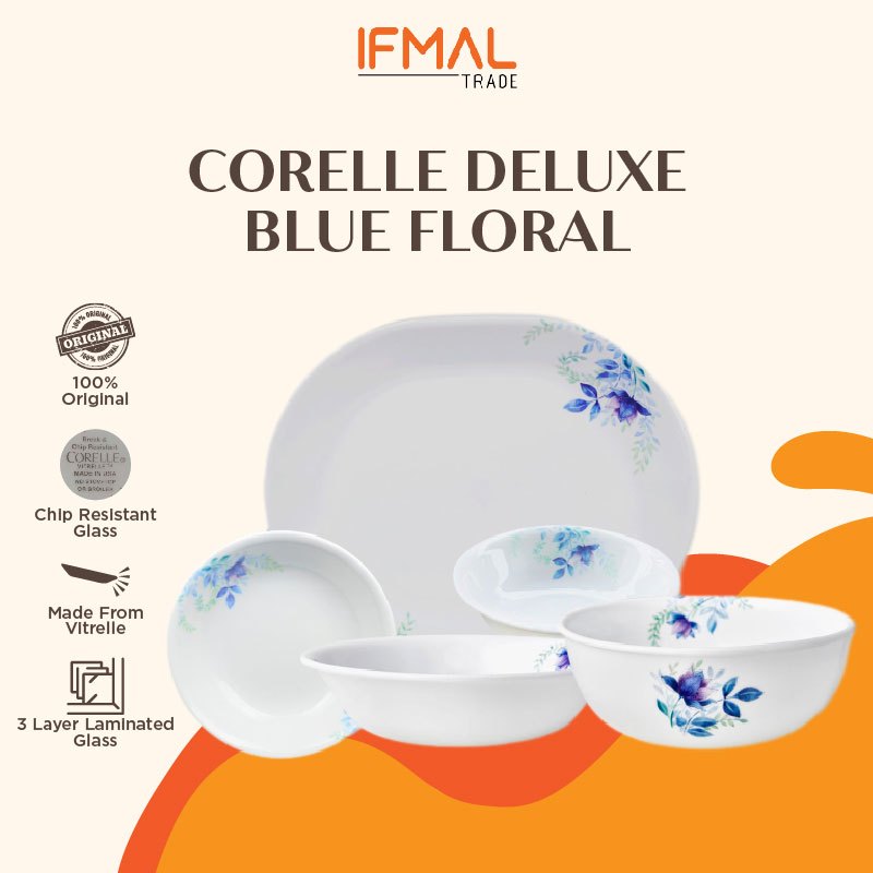 Corelle Deluxe Blue Floral | Made In USA | READY STOCK !!! Tableware ...