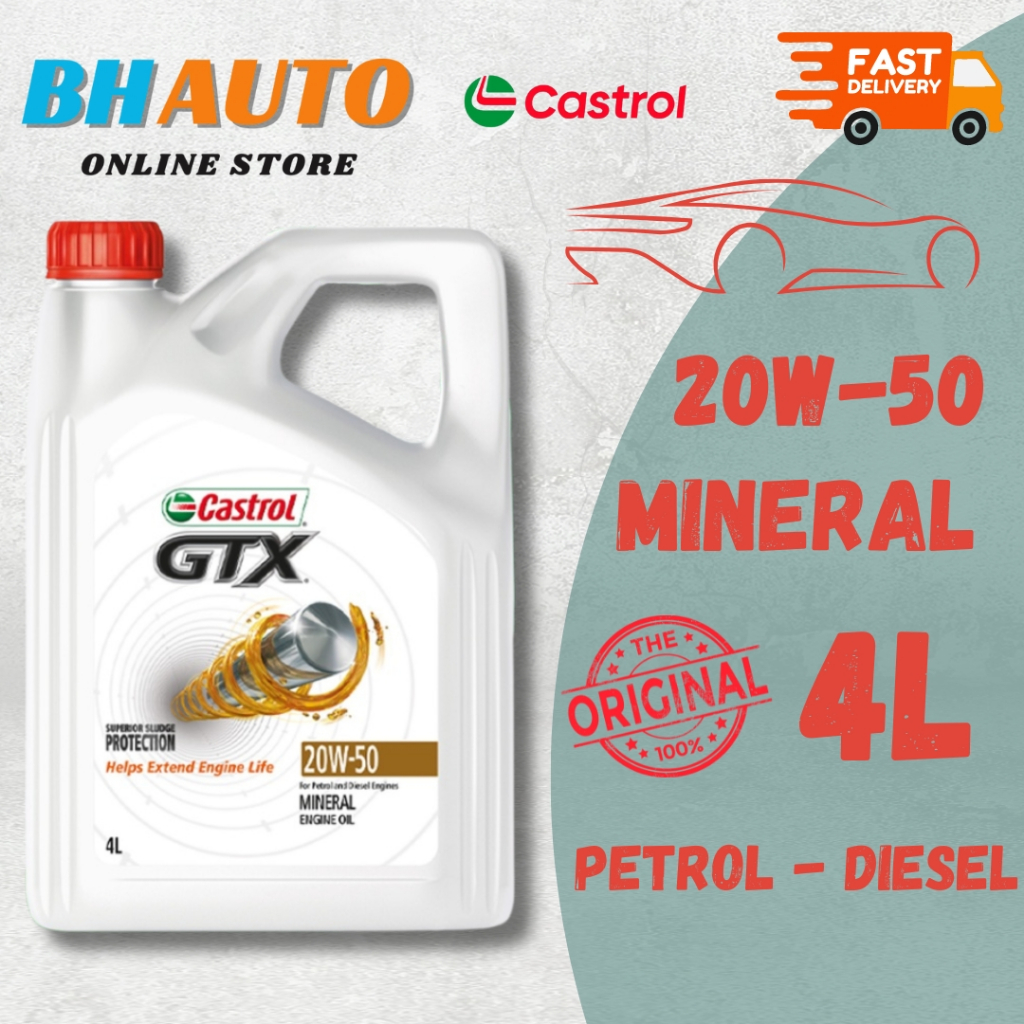 Castrol GTX 20W-50 Mineral Engine Oil API SL/CF for Petrol and Diesel Vehicles (4L) | Shopee ...