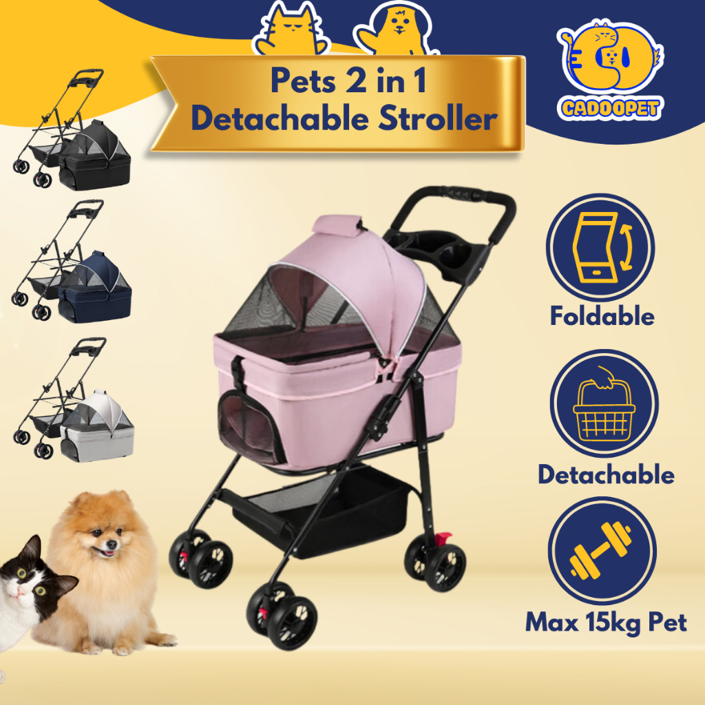 Detachable 2 in 1 Pet Stroller with Cup Handle | Cat Dog Beg Trolley ...