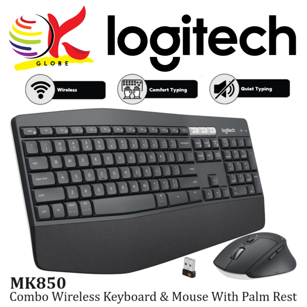 Logitech Mk850 Performance Combo Set Keyboard And Mouse With Comfort Design Palm Rest 2 4ghz
