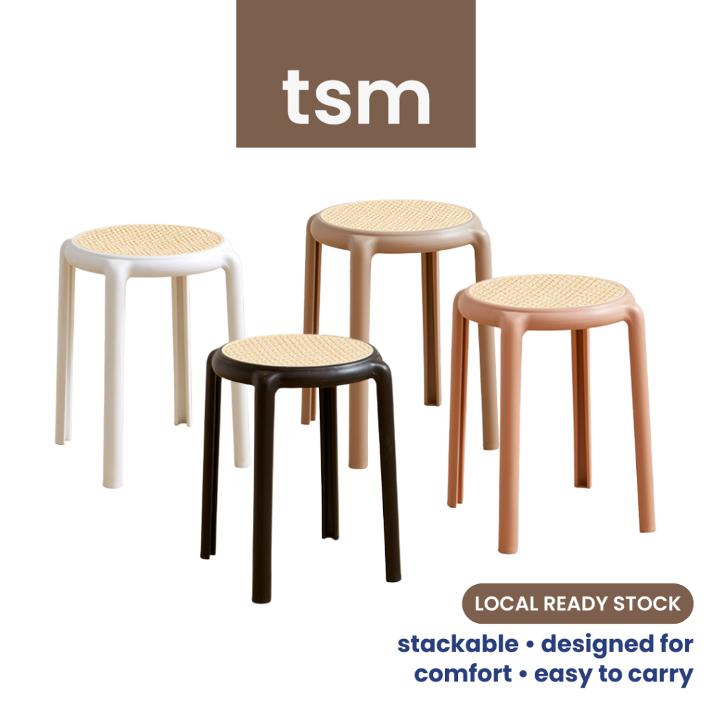 TSM Cafe Rattan Stool | Stackable Plastic Chair | Kerusi Makan Rotan ...