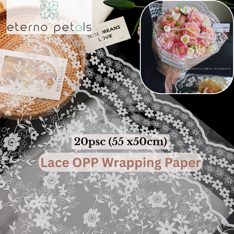 20psc- (55 x50cm) OPP Lace Gauze Mesh Glass Paper Flower Wrapping Paper ...