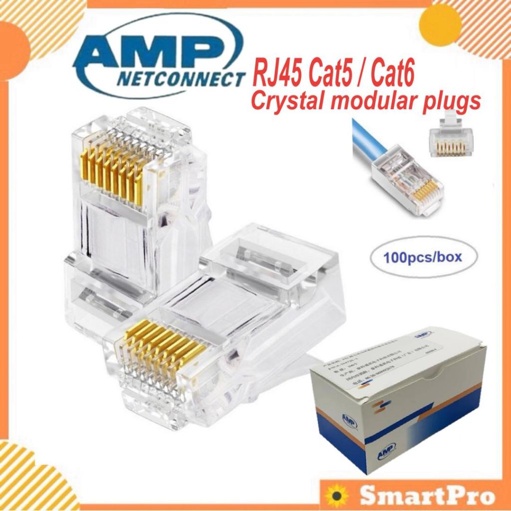 100pcs AMP NETCONNECT RJ45 Cat5E Cat6 Crystal Modular Plug Connector 8P8C 8 Pin Lan Network ...