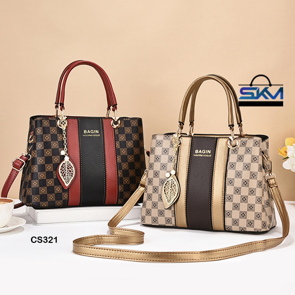 SKM PU Leather Large Capacity Shoulder Sling Handbag Women With Long Strap Handbeg Wanita Beg ...