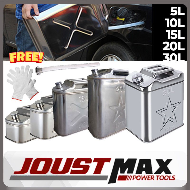 5L 10L 15L 20L 30L STAINLESS STEEL FUEL PETROL TANK CONTAINER SPARE TANK JERRY CAN GASOLINE OIL ...