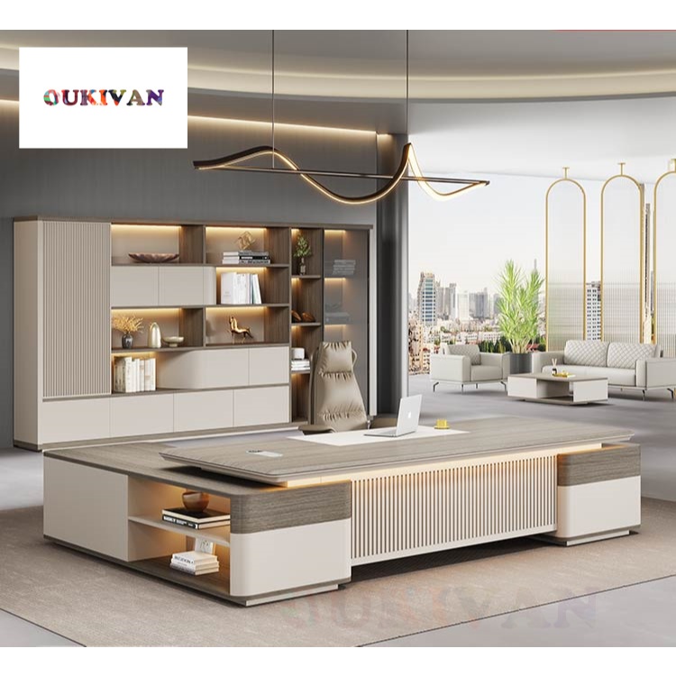 Luxury Boss Office Desk Meja Pejabat Boss With Led Lighting Widen Extra ...