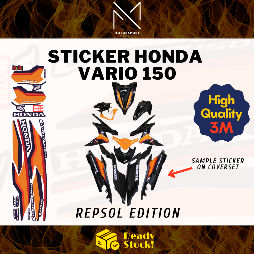 HONDA VARIO 150 Coverset Stripe 3M Sticker Kaverset Repsol Edition Oren ...