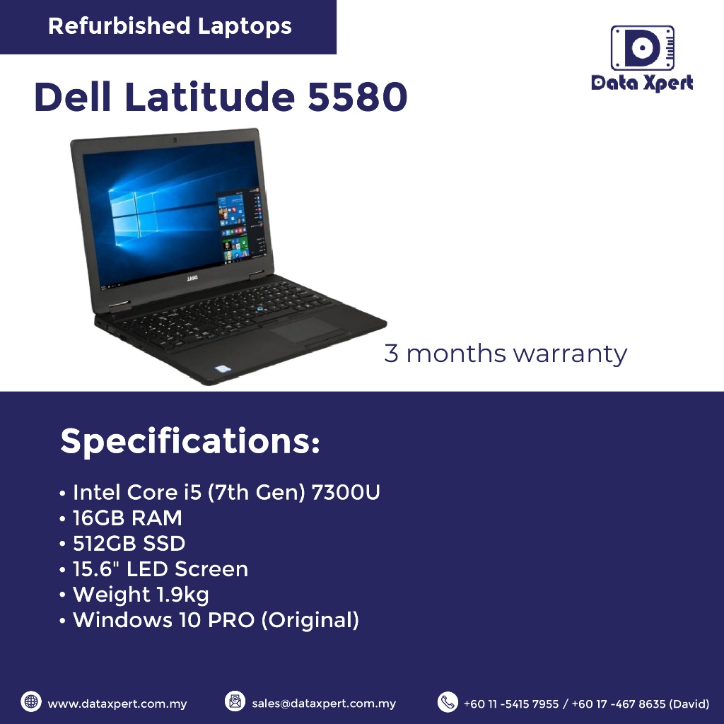 Dell Latitude 5580 i5 7th Gen / 16GB RAM / 512GB M.2 / Windows 10 Pro ...