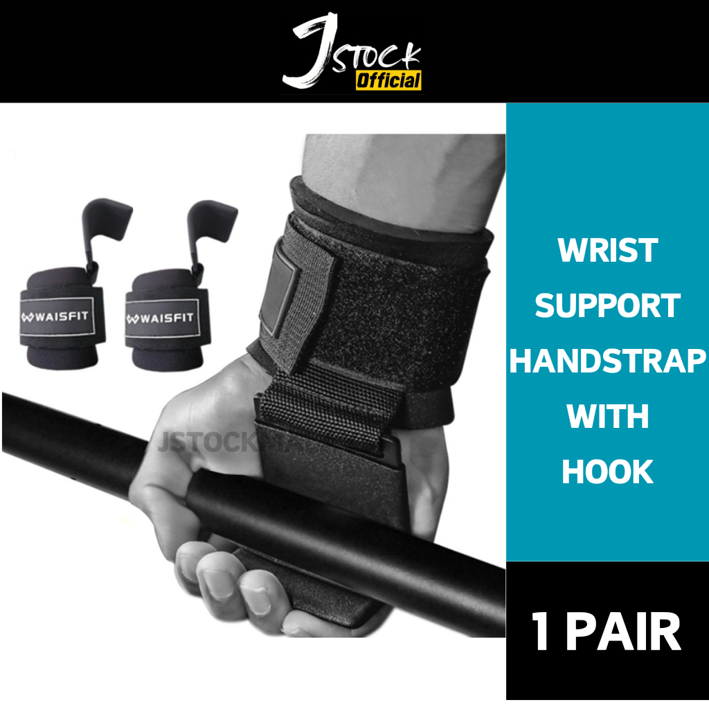 💯ReadyStock- 2PCS Weight Lifting Hook Hand-Bar Wrist Straps Gym weight ...