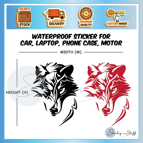 Wolf Dog Sticker Serigala Stiker Pantulan Cahaya Kalis Air Motorcycle ...