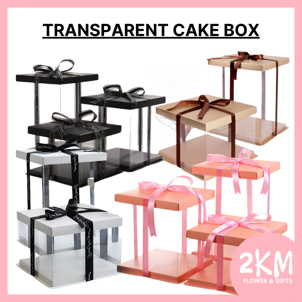 TRANSPARENT CAKE BOX 8/10/12inch 1-5 tier Extra Thick Kotak Hantaran ...