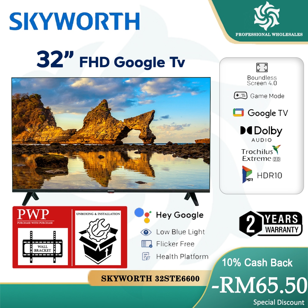 【LOWEST PRICE】SKYWORTH 32/43/50/55/65/70/75 INCH 4K GOOGLE UHD LED TV - STE6600 SUC6500/SUE7600 ...