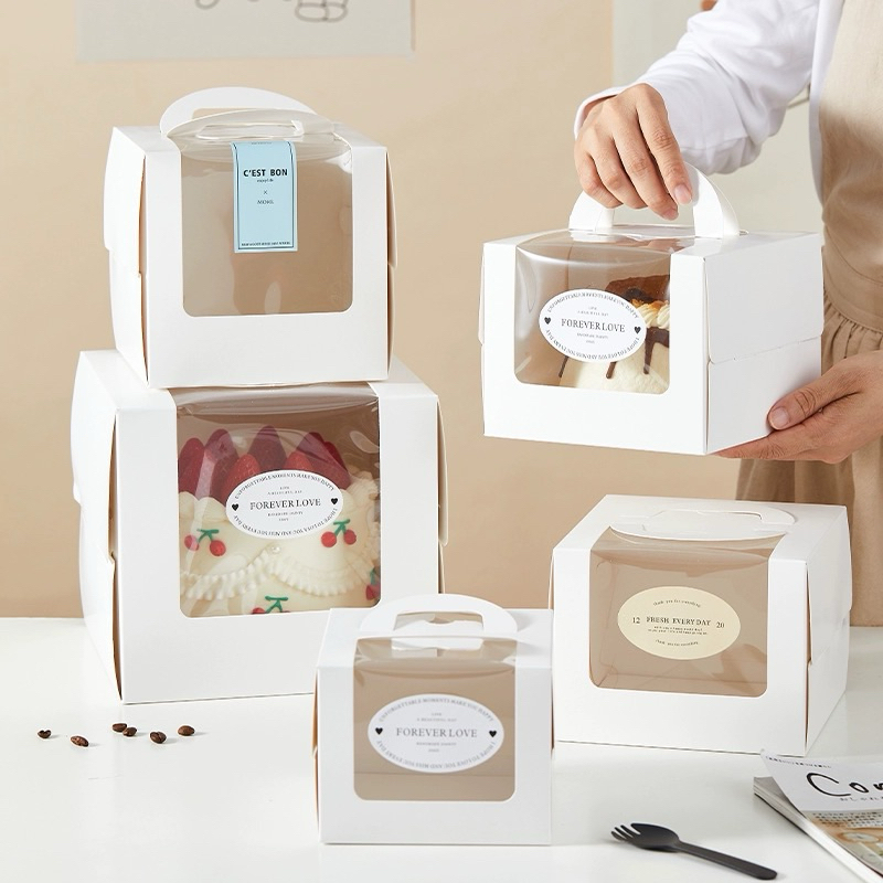 White Window Cake Box with handle 6” & 8”inch Kotak Kek L shape Kotak ...