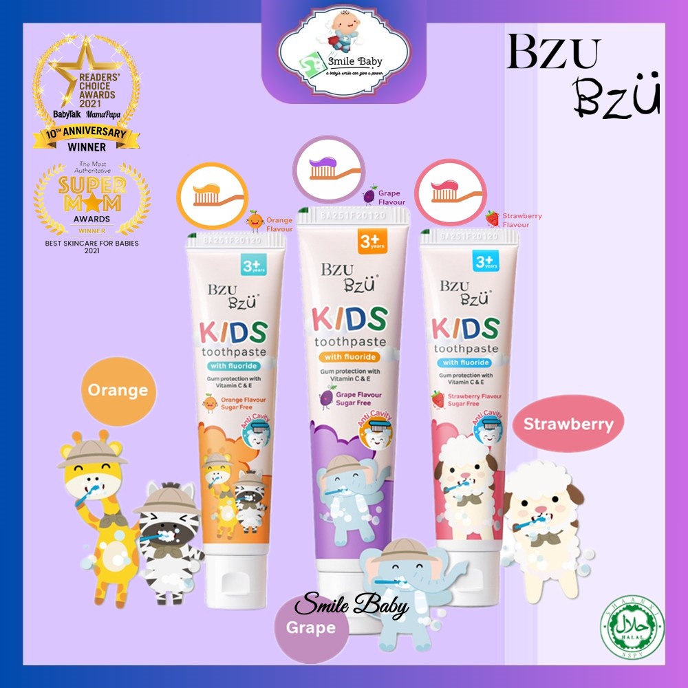 BZU BZU Kids Toothpaste Bundle Deal 50g (Strawberry / Grape / Orange ...