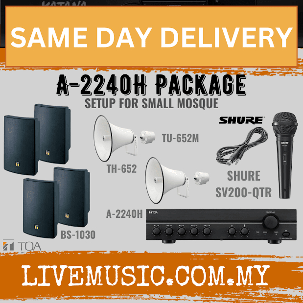 Toa A-2240 240w Mixer Amp, Toa Bs-1030 Box Speakers & Th652 50w Horn Speakers With Shure Sv200 ...
