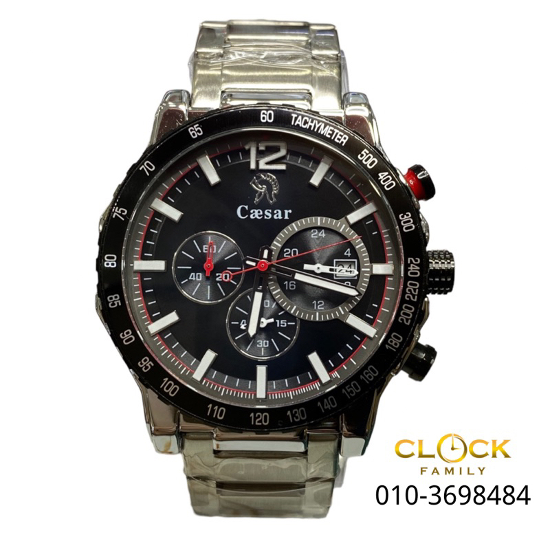 Caesar Chronograph Black Dial Silver Stainless Steel Band Men Watch ...