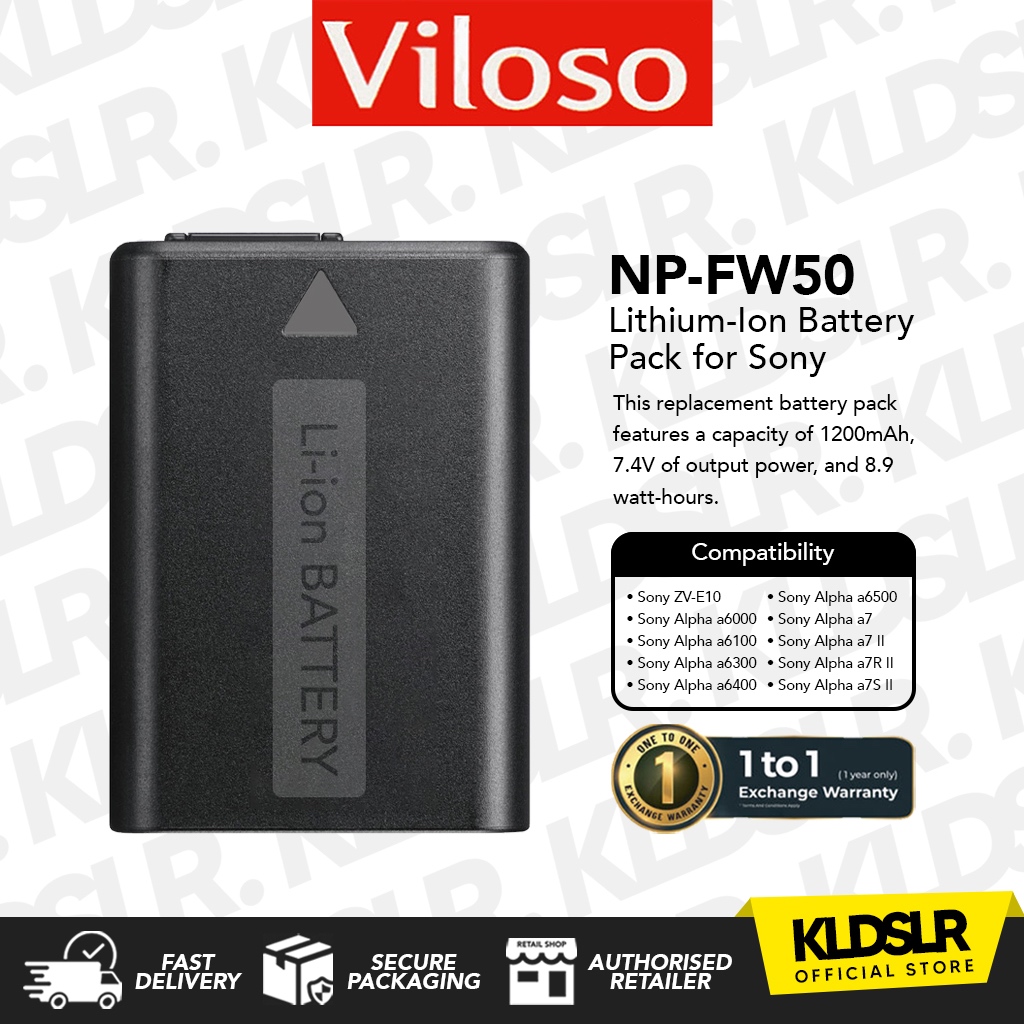 Viloso NP-FW50 Battery for Sony A5000 / A5100 / A6000 / A6300 / A6400 ...