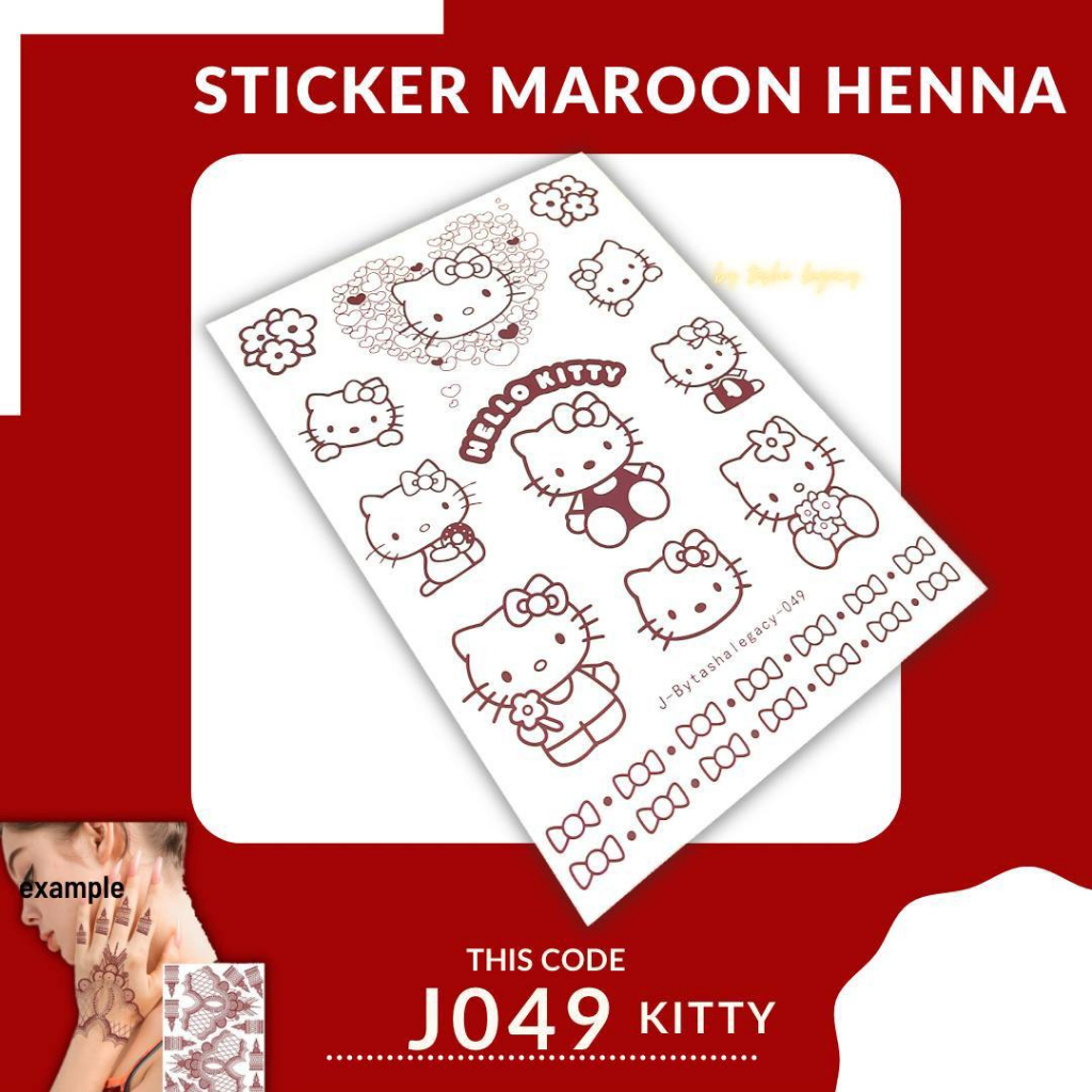 Sticker Inai Instant Hello Kitty Maroon Color Untuk Budak Henna Instant ...