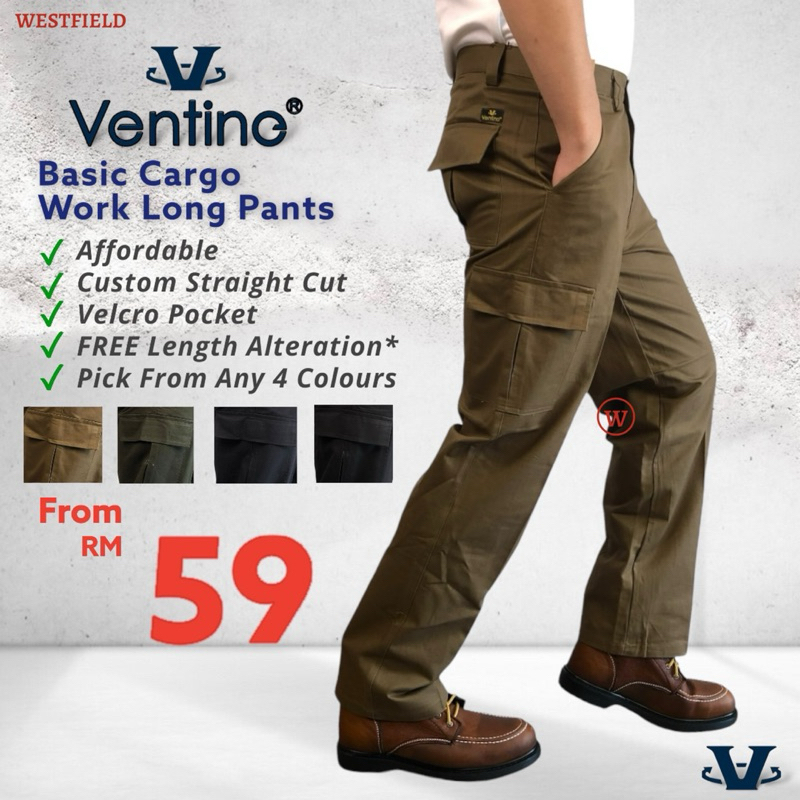 Ventine Men’s Straight Cut 6 Velcro Pocket Basic Cargo Work Long Pants ...