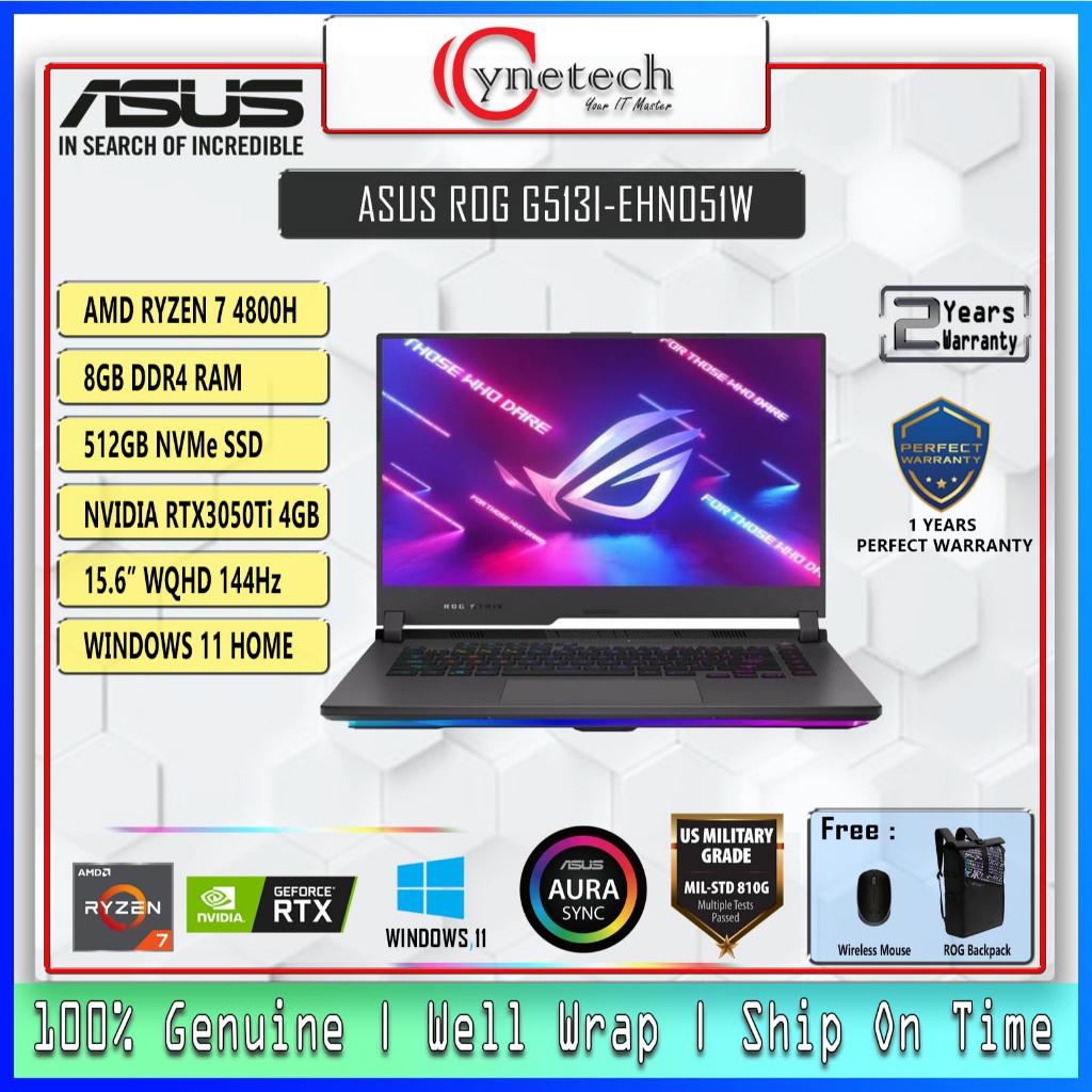 ASUS G513I-EHN051W/R7-4800H/8GB/512GBSSD/RTX3050Ti 4GB/W11/15.6 FHD ...