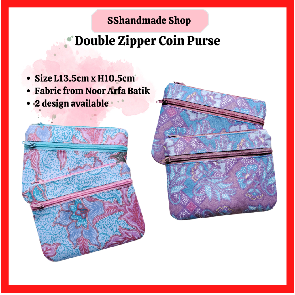 Handmade Mini Coin Double Zip Short Purse Pouch Wallet Beg Duit Syiling ...