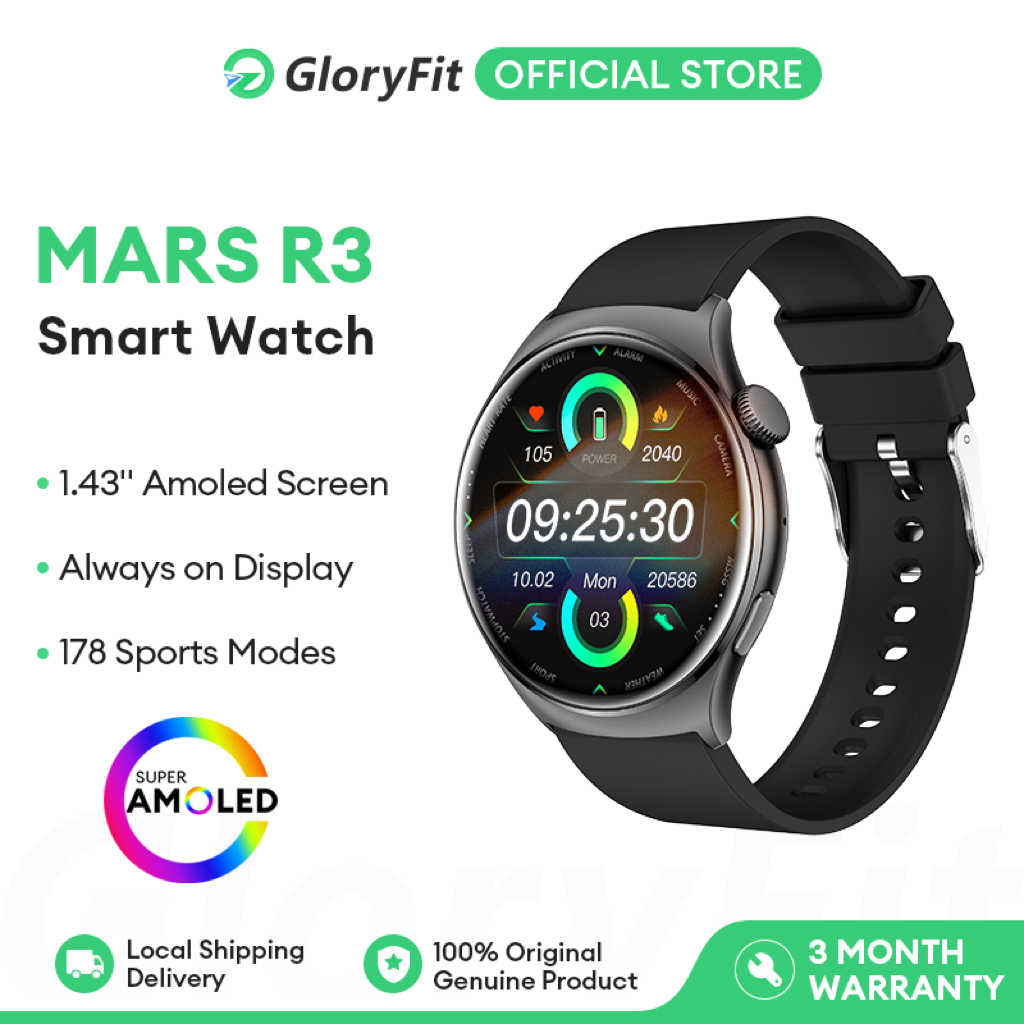 Gloryfit Mars R3 Smart Watch AMOLED Screen AOD Running Pace Custom ...