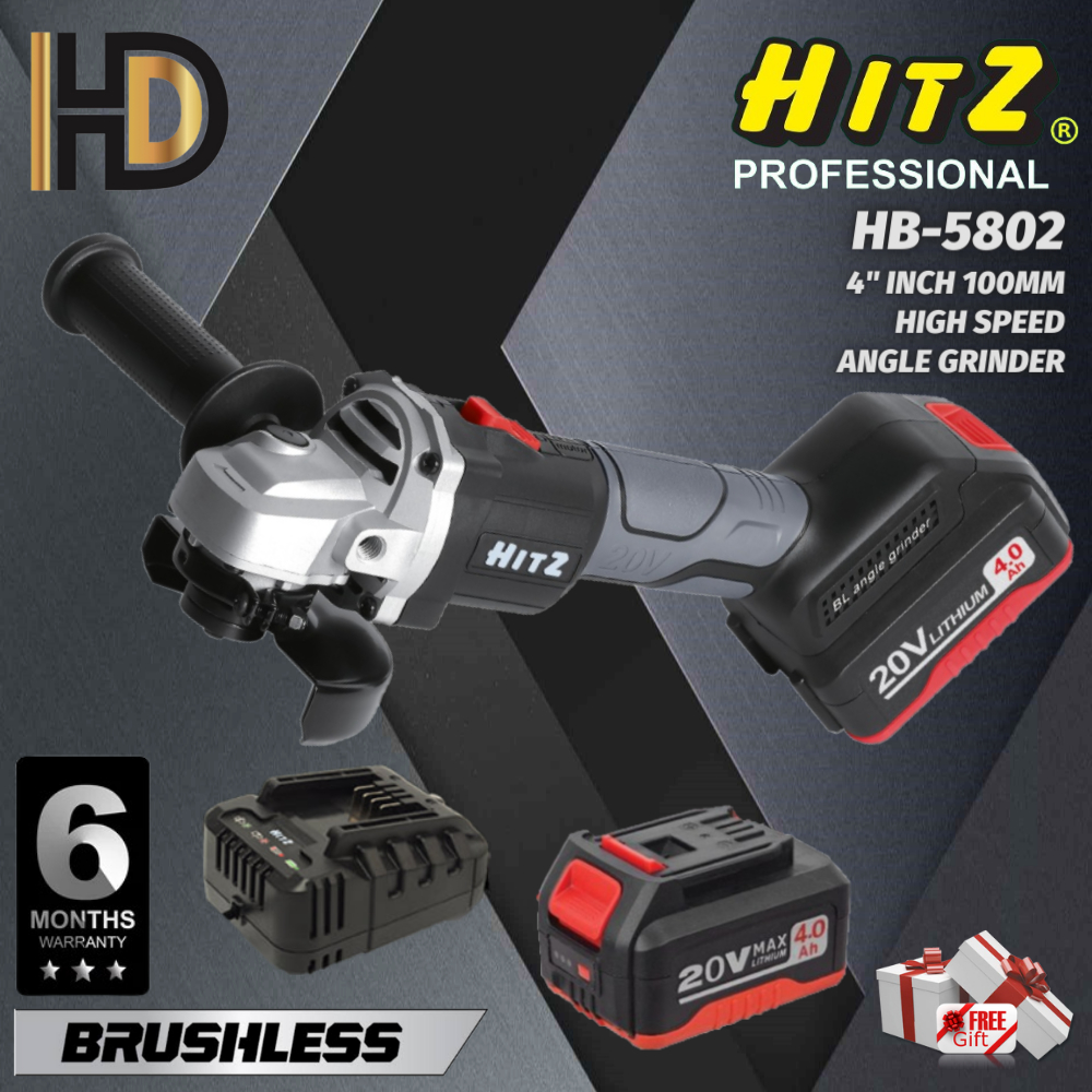 HITZ 20V HB-5802 Cordless 4" Angle Grinder / Brushless Motor / Powerful ...