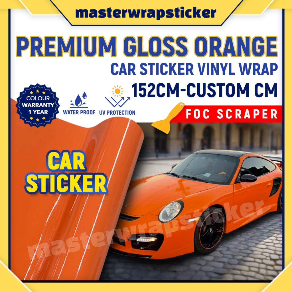 PREMIUM GLOSSY ORANGE STICKER KERETA(152CM-90CM)stiker kereta kilat ...