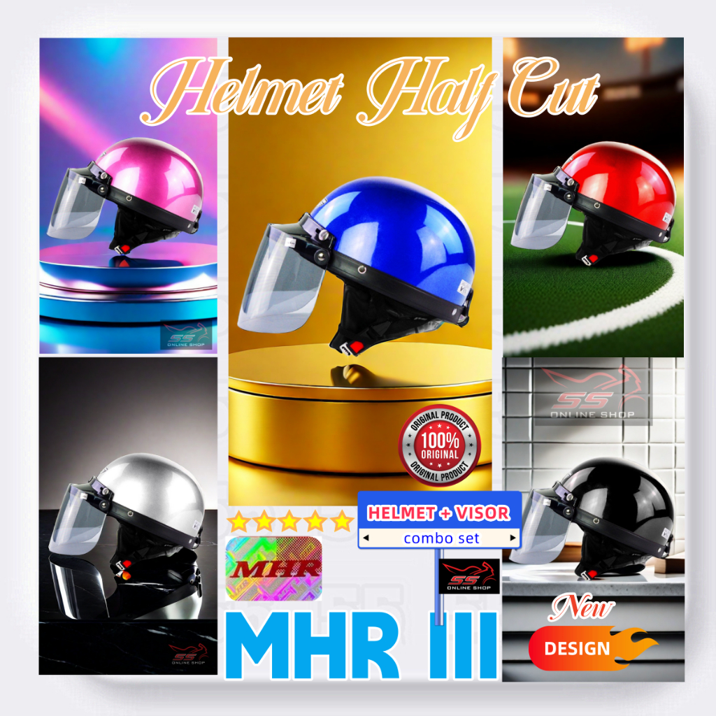 HELMET MHR lll HALF CUT ORIGINAL WITH VISOR JET TINTED TOPI KURA KURA ...