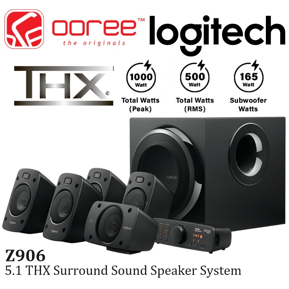 LOGITECH Z906 5.1 SURROUND SOUND SPEAKER SYSTEM WITH THX SURROUND SOUND, VERSATILE SETUP AND ...