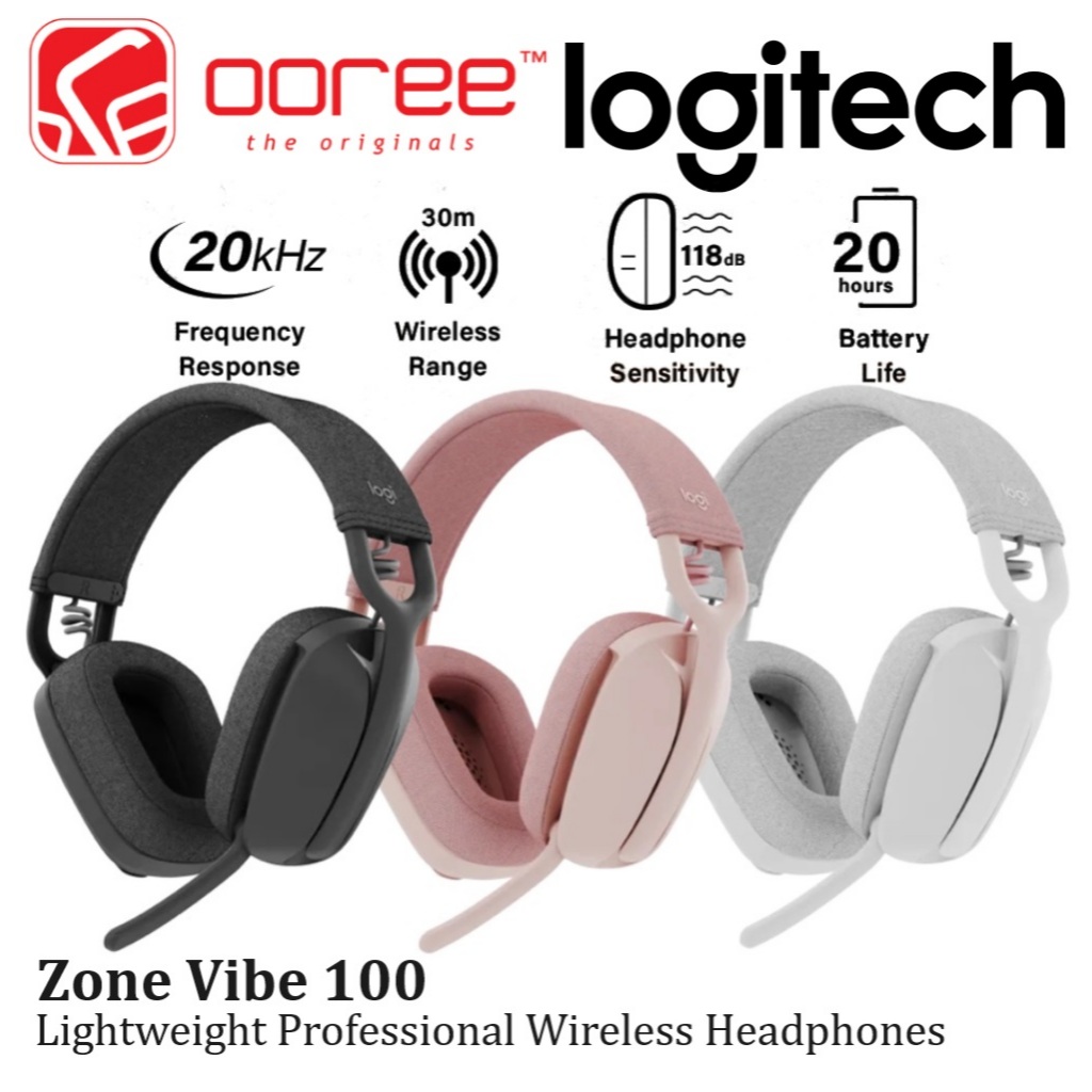 LOGITECH ZONE VIBE 100 LIGHTWEIGHT WIRELESS PROFESSIONAL HEADPHONES ...