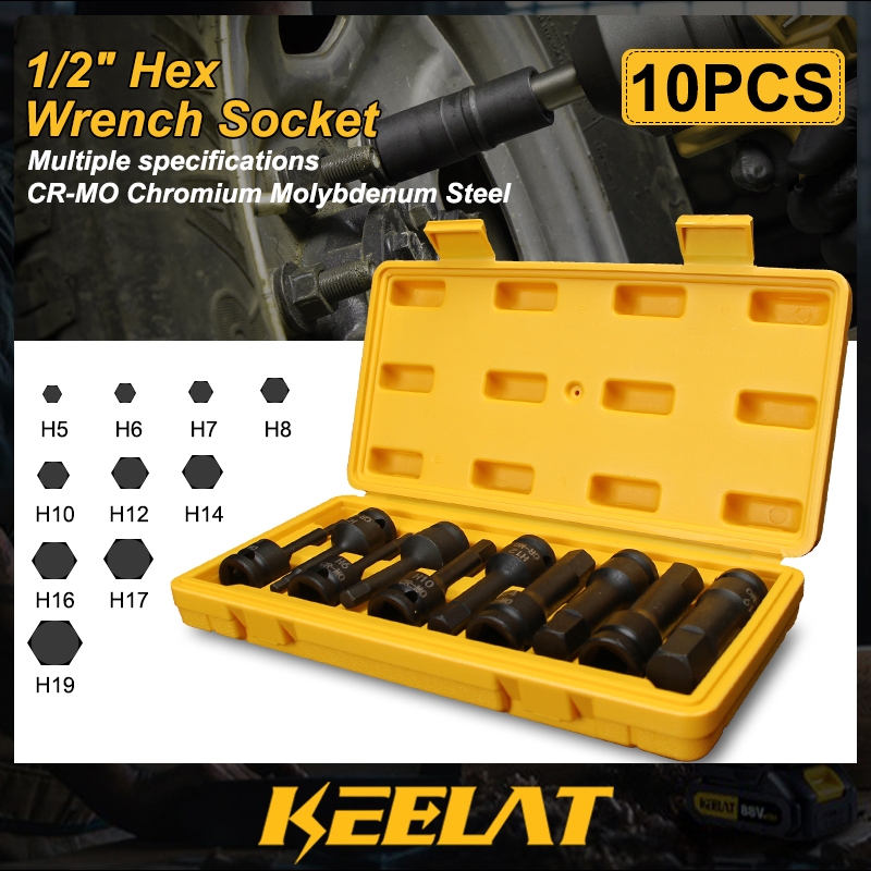 KEELAT 10Pcs 1/2" CR-MO Hex Drive Impact Wrench Bit Screwdriver Head ...