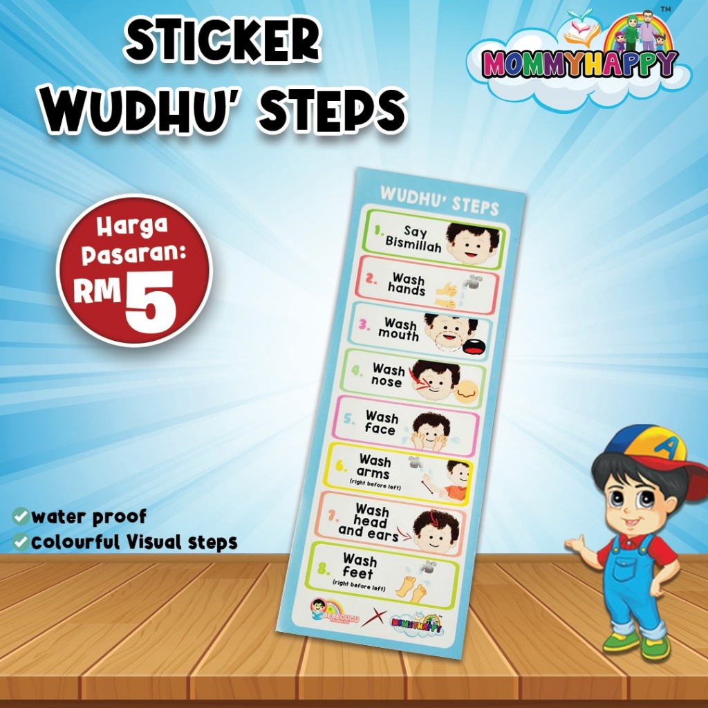Waterproof Wudhu Sticker Panduan Wuduk Kanak-kanak by Bebecucu - Early ...