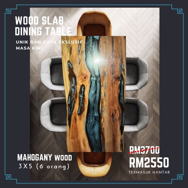Meja makan kayu balak / dining table wood slab / River Dining Table ...