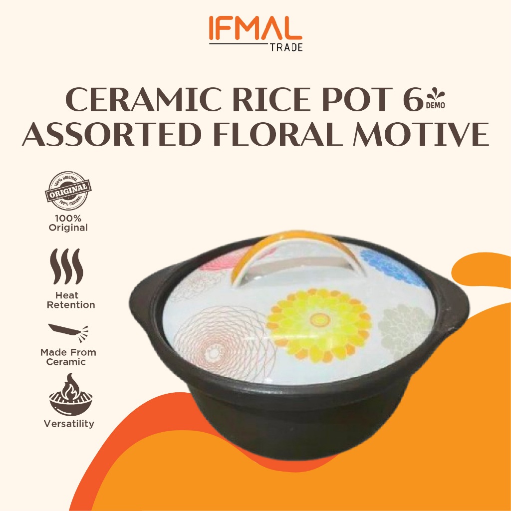 Ceramic Rice Pot 6" Assorted Floral Motive (V-K) Cookware Cooking Pot ...