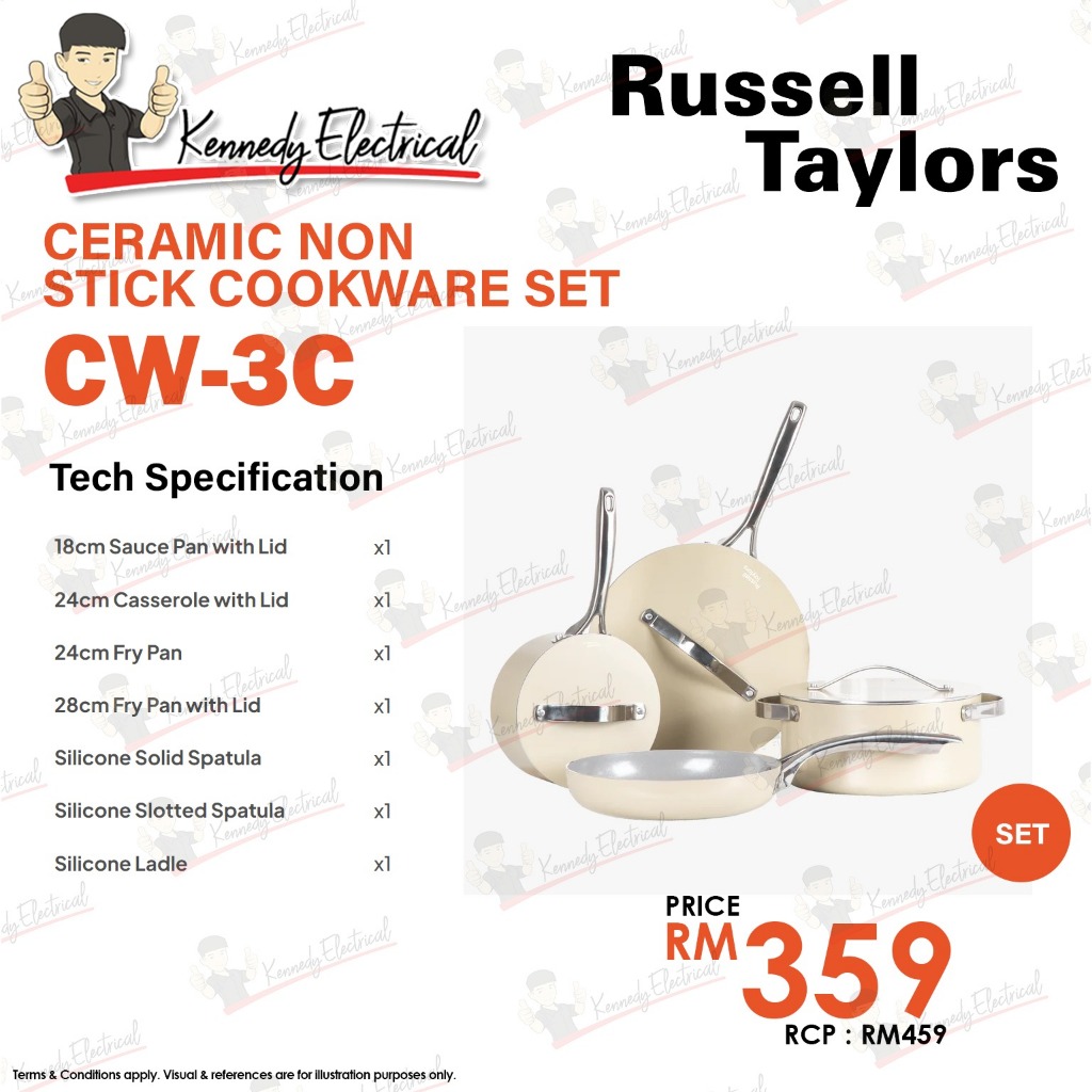 Russell Taylors Ceramic Non Stick Cookware Set CW-3 | Shopee Malaysia