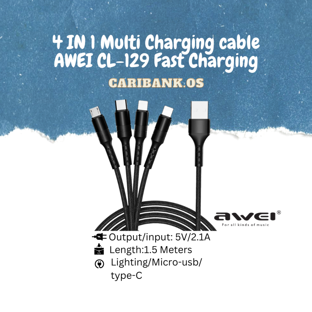AWEI CL -129 4 IN 1 Multi Charging cable Mobile Phone Fast Charging ...