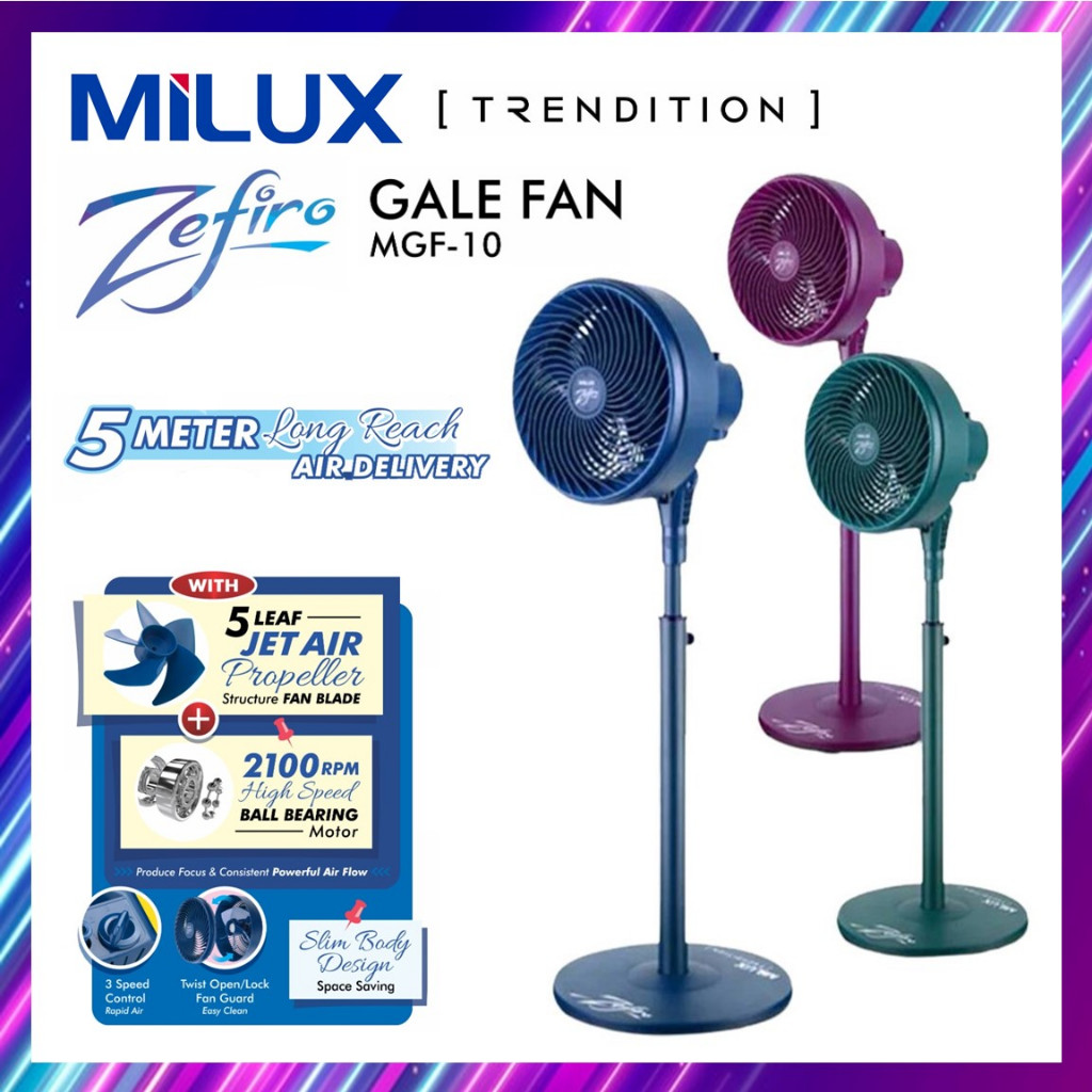 Milux 10" Zefiro Gale Fan MGF10 JET AIR FAN Stand Fan Kipas Berdiri ...