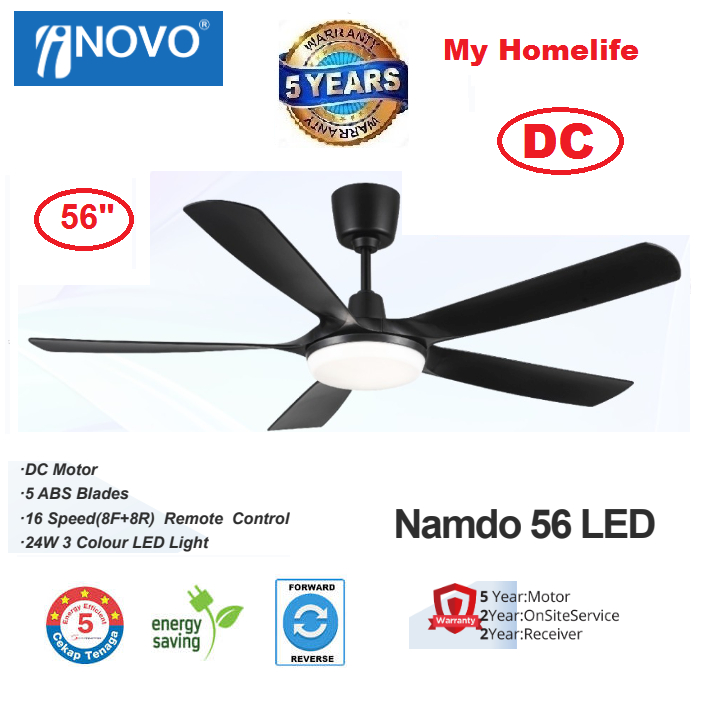 INOVO NAMDO56 LED DC MOTOR CEILING FAN / 56 INCH / MATT BLACK DC FAN ...