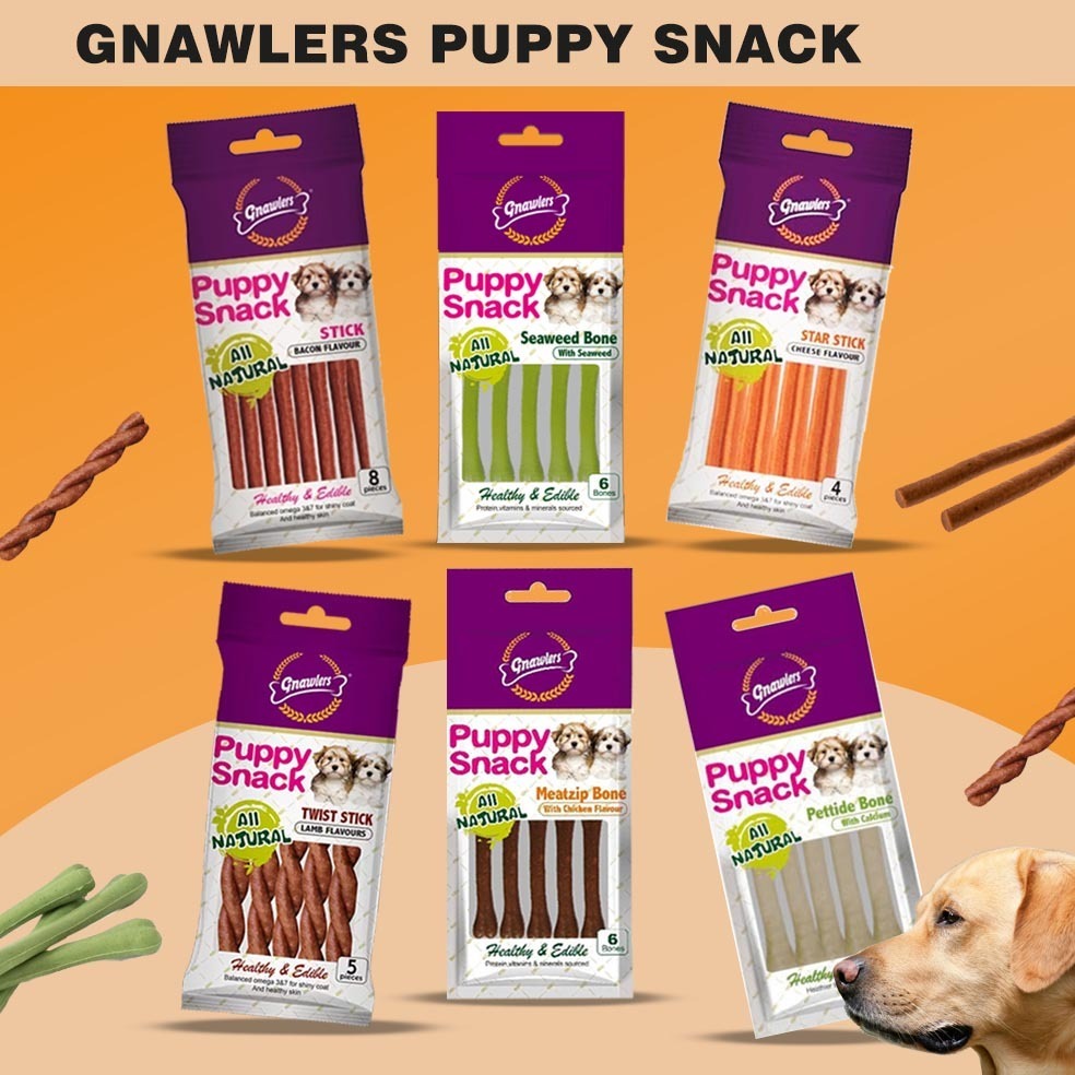 Gnawlers Puppy Snack 40gm-80gm - Dog Chew Treat (Chicken Bacon Lamb Seaweed Cheese Milk ...