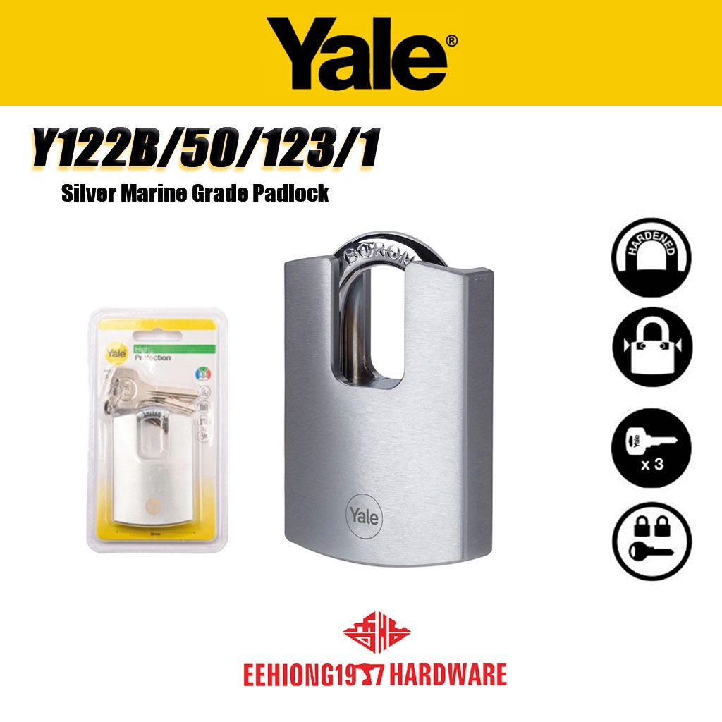 YALE Y122B/50/123/1 50mm Brass Closed Shackle Boron Padlock Anti Cut ...
