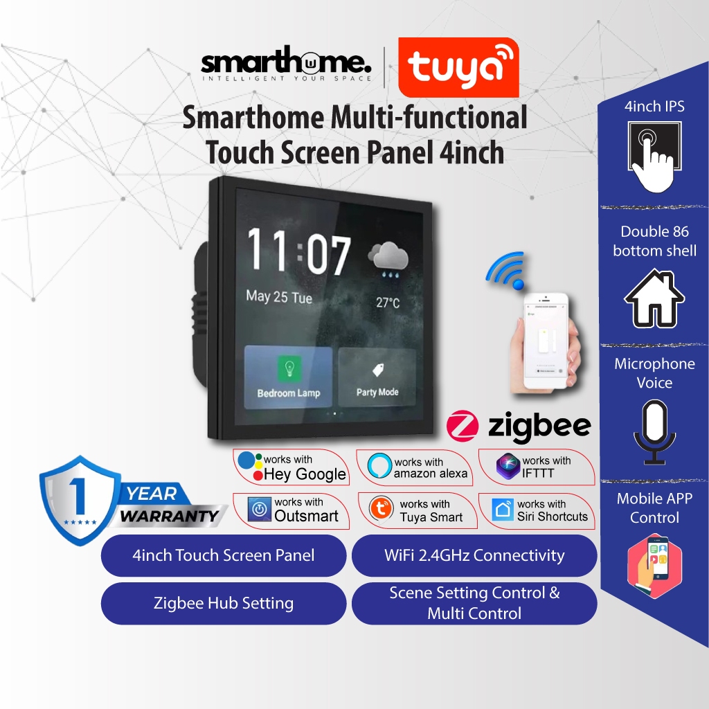 Tuya Smart Home Multi-functional Touch Screen Control Panel 4-inch in-wall Central Control for ...