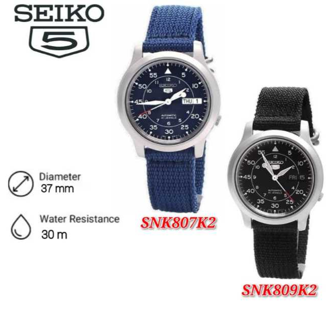 SEIKO 5 MILITARY AUTOMATIC WATCH WITH CANVAS STRAP SNK807K2 / SNK809K2 ...