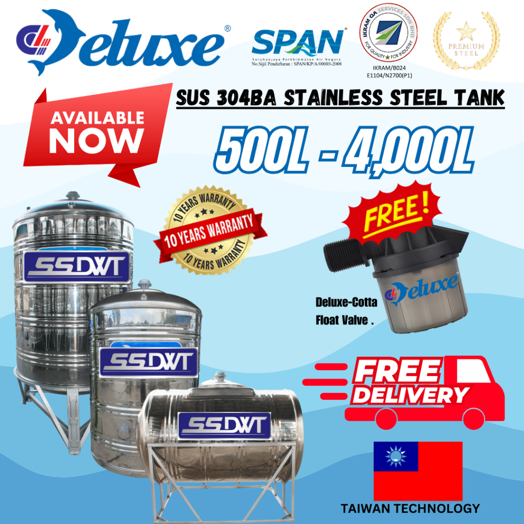 (Horizontal With Stand - DWT Stainless Steel Water Tank (Tangki Air ...